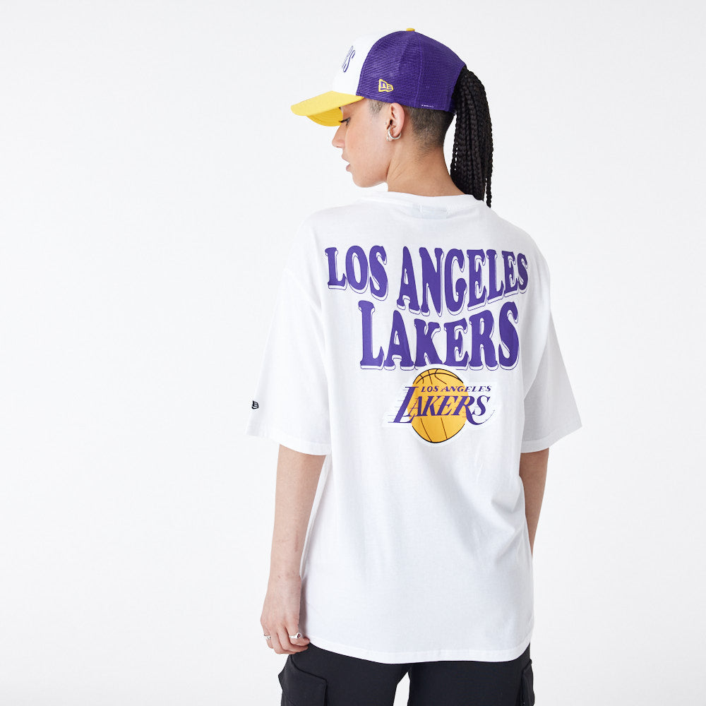 Los Angeles Lakers NBA Script Oversized White Tee – NewEra